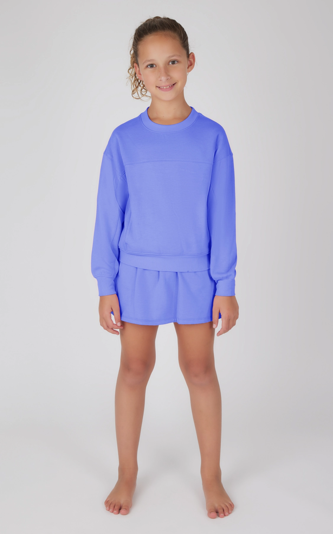 Girls Baja Blue Terry Brushed Crew Pullover and Skort Set – Ultra Violet